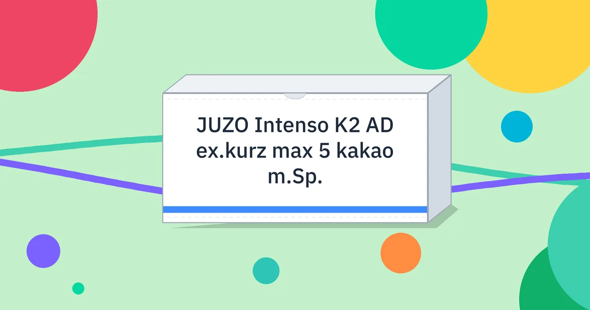 Symbolbild: Packung mit der Aufschrift JUZO Intenso K2 AD ex.kurz max 5 kakao m.Sp. (PZN 18607174) – Verfügbarkeit und Bezug in Apotheken in Frankfurt am Main