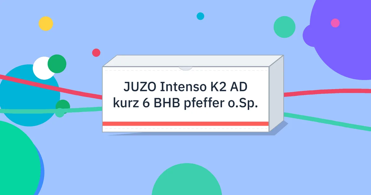 Symbolbild: Packung mit der Aufschrift JUZO Intenso K2 AD kurz 6 BHB pfeffer o.Sp. (PZN 18624913) – Verfügbarkeit und Bezug in Apotheken in Frankfurt am Main