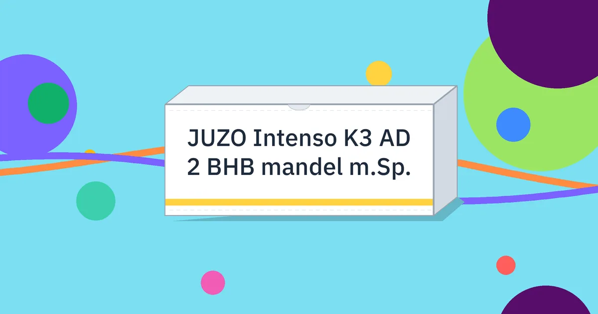 Symbolbild: Packung mit der Aufschrift JUZO Intenso K3 AD 2 BHB mandel m.Sp. (PZN 18634538) – Verfügbarkeit und Bezug in Apotheken in Frankfurt am Main