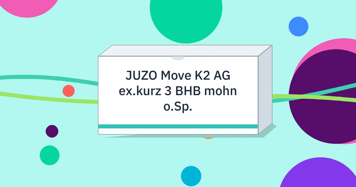 Symbolbild: Packung mit der Aufschrift JUZO Move K2 AG ex.kurz 3 BHB mohn o.Sp. (PZN 18565731) – Verfügbarkeit und Bezug in Apotheken in Frankfurt am Main