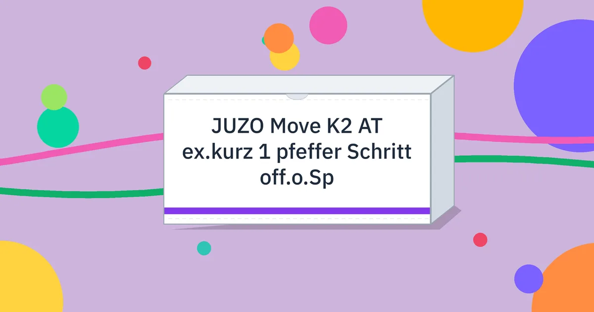 Symbolbild: Packung mit der Aufschrift JUZO Move K2 AT ex.kurz 1 pfeffer Schritt off.o.Sp (PZN 20672629) – Verfügbarkeit und Bezug in Apotheken in Frankfurt am Main