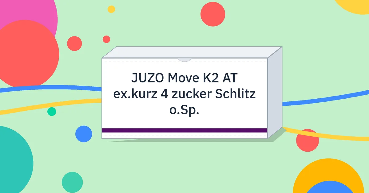 Symbolbild: Packung mit der Aufschrift JUZO Move K2 AT ex.kurz 4 zucker Schlitz o.Sp. (PZN 20673089) – Verfügbarkeit und Bezug in Apotheken in Frankfurt am Main