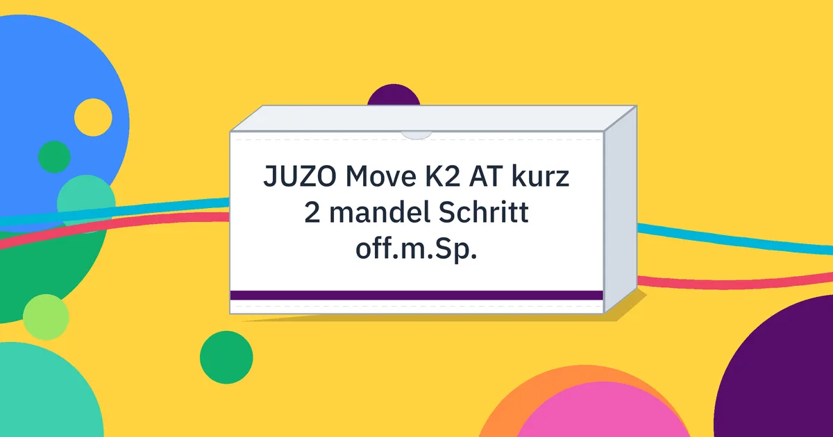Symbolbild: Packung mit der Aufschrift JUZO Move K2 AT kurz 2 mandel Schritt off.m.Sp. (PZN 20674491) – Verfügbarkeit und Bezug in Apotheken in Frankfurt am Main