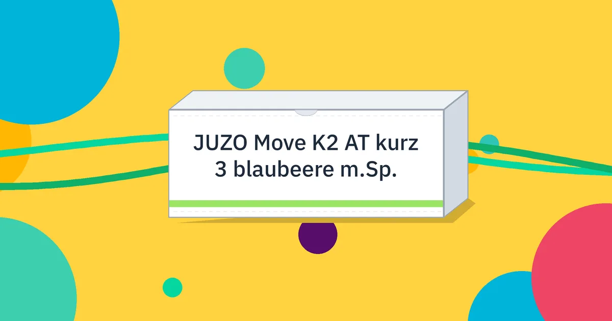 Symbolbild: Packung mit der Aufschrift JUZO Move K2 AT kurz 3 blaubeere m.Sp. (PZN 20673899) – Verfügbarkeit und Bezug in Apotheken in Frankfurt am Main