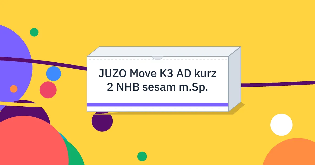 Symbolbild: Packung mit der Aufschrift JUZO Move K3 AD kurz 2 NHB sesam m.Sp. (PZN 18568215) – Verfügbarkeit und Bezug in Apotheken in Frankfurt am Main