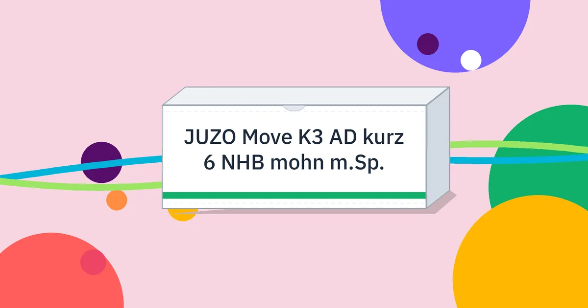 Symbolbild: Packung mit der Aufschrift JUZO Move K3 AD kurz 6 NHB mohn m.Sp. (PZN 18572151) – Verfügbarkeit und Bezug in Apotheken in Frankfurt am Main