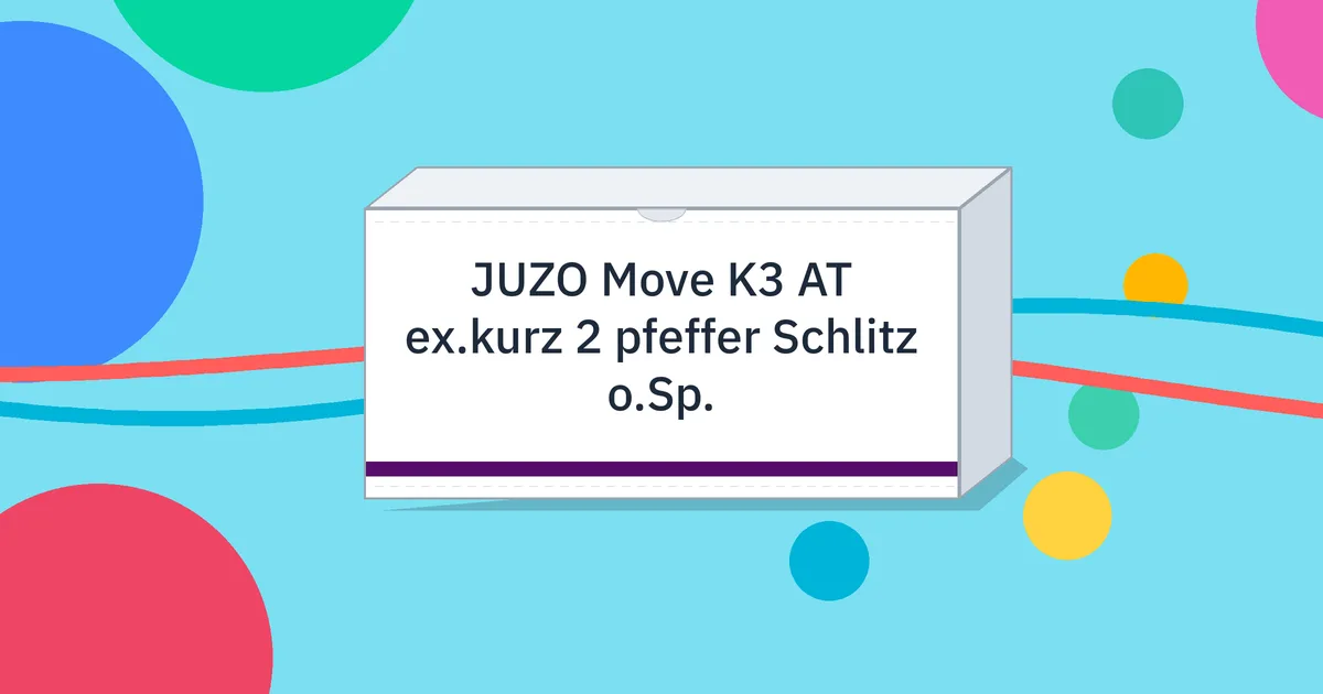 Symbolbild: Packung mit der Aufschrift JUZO Move K3 AT ex.kurz 2 pfeffer Schlitz o.Sp. (PZN 20682438) – Verfügbarkeit und Bezug in Apotheken in Frankfurt am Main
