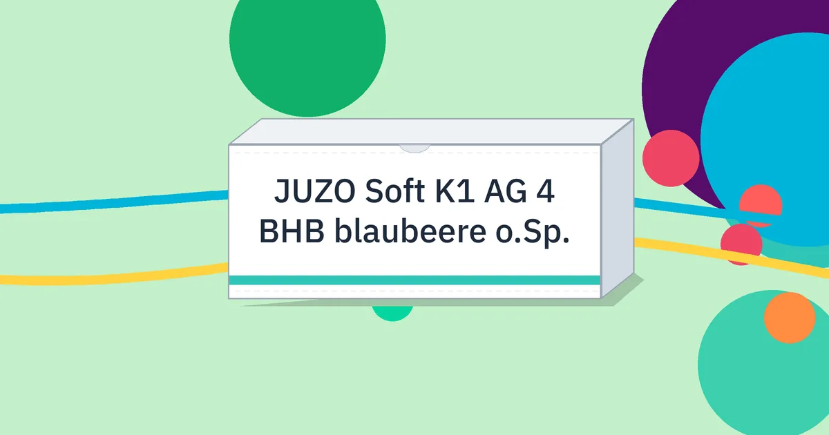 Symbolbild: Packung mit der Aufschrift JUZO Soft K1 AG 4 BHB blaubeere o.Sp. (PZN 14821640) – Verfügbarkeit und Bezug in Apotheken in Frankfurt am Main