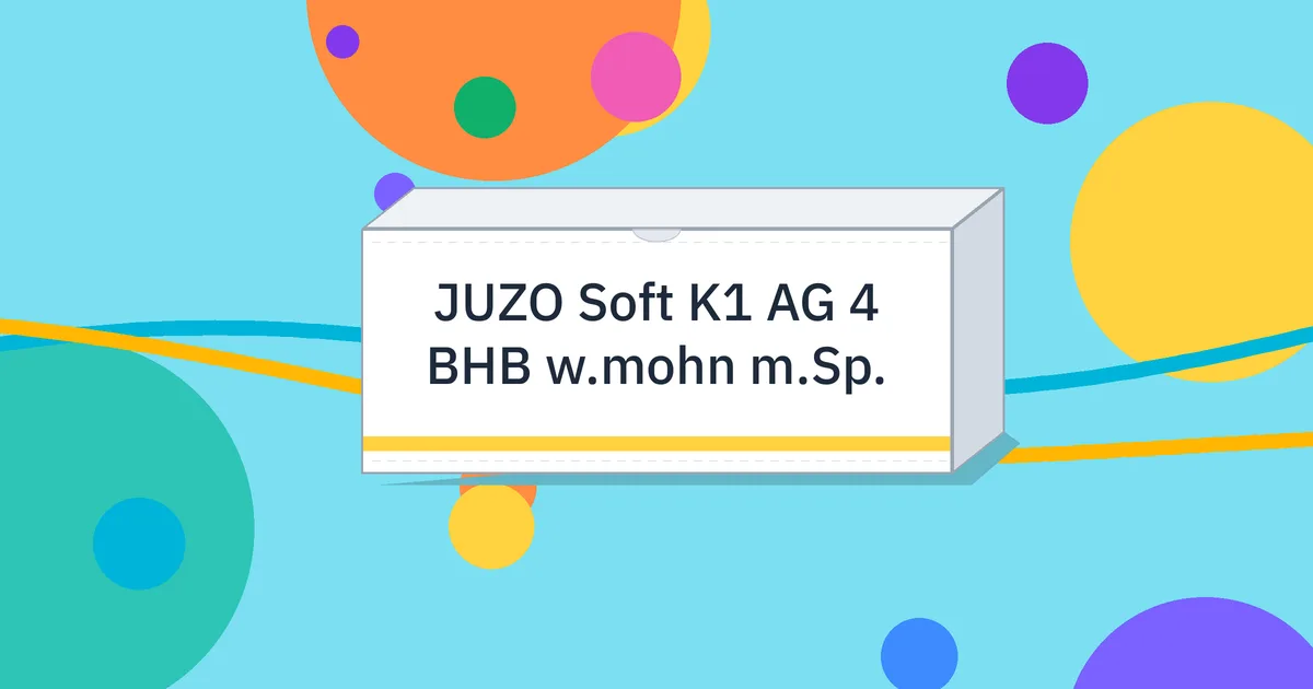 Symbolbild: Packung mit der Aufschrift JUZO Soft K1 AG 4 BHB w.mohn m.Sp. (PZN 14837055) – Verfügbarkeit und Bezug in Apotheken in Frankfurt am Main