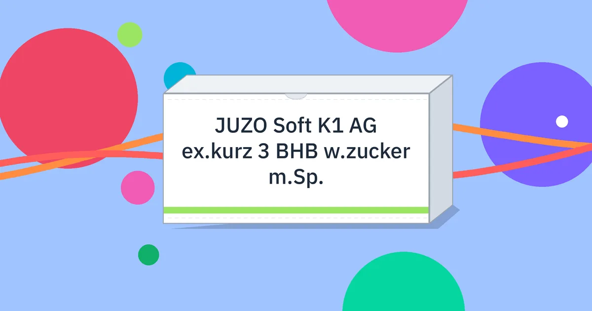 Symbolbild: Packung mit der Aufschrift JUZO Soft K1 AG ex.kurz 3 BHB w.zucker m.Sp. (PZN 14839172) – Verfügbarkeit und Bezug in Apotheken in Frankfurt am Main