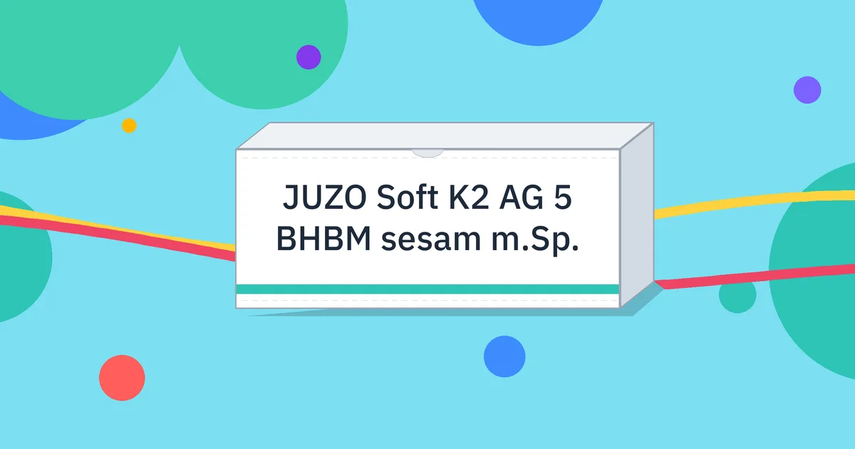 Symbolbild: Packung mit der Aufschrift JUZO Soft K2 AG 5 BHBM sesam m.Sp. (PZN 14858910) – Verfügbarkeit und Bezug in Apotheken in Frankfurt am Main