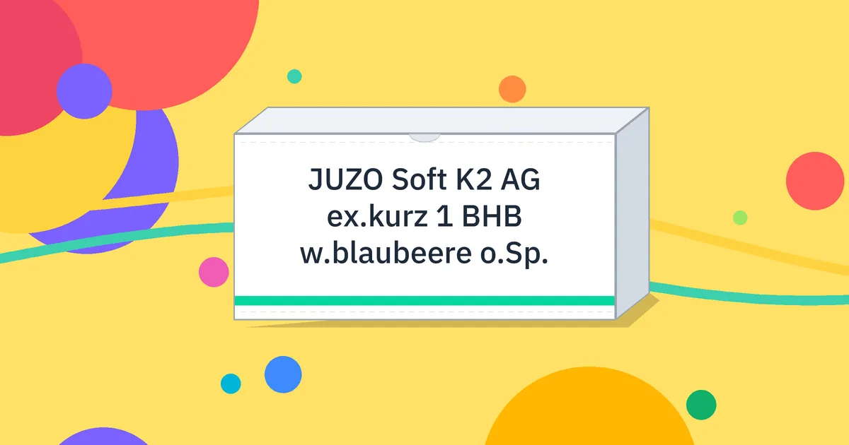 Symbolbild: Packung mit der Aufschrift JUZO Soft K2 AG ex.kurz 1 BHB w.blaubeere o.Sp. (PZN 14844121) – Verfügbarkeit und Bezug in Apotheken in Frankfurt am Main