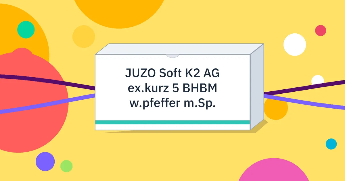 Symbolbild: Packung mit der Aufschrift JUZO Soft K2 AG ex.kurz 5 BHBM w.pfeffer m.Sp. (PZN 14867990) – Verfügbarkeit und Bezug in Apotheken in Frankfurt am Main
