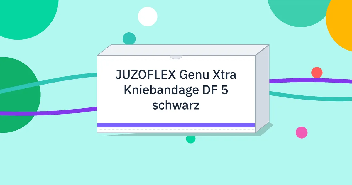 Symbolbild: Packung mit der Aufschrift JUZOFLEX Genu Xtra Kniebandage DF 5 schwarz (PZN 16497540) – Verfügbarkeit und Bezug in Apotheken in Frankfurt am Main