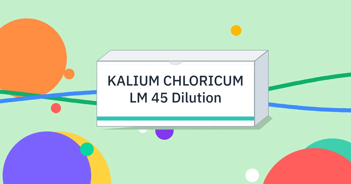 Symbolbild: Packung mit der Aufschrift KALIUM CHLORICUM LM 45 Dilution (PZN 12918950) – Verfügbarkeit und Bezug in Apotheken in Frankfurt am Main