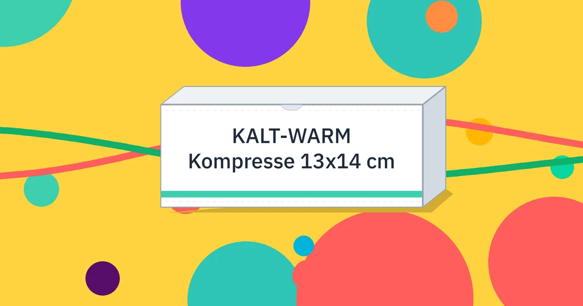 Symbolbild: Packung mit der Aufschrift KALT-WARM Kompresse 13x14 cm (PZN 18104272) – Verfügbarkeit und Bezug in Apotheken in Frankfurt am Main