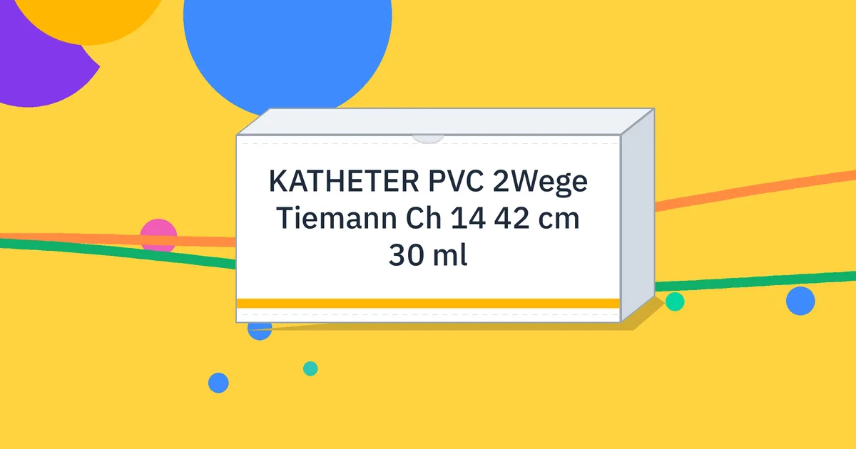 Symbolbild: Packung mit der Aufschrift KATHETER PVC 2Wege Tiemann Ch 14 42 cm 30 ml (PZN 05036149) – Verfügbarkeit und Bezug in Apotheken in Frankfurt am Main