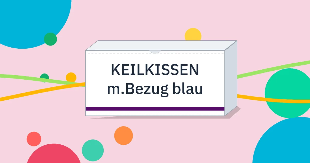 Symbolbild: Packung mit der Aufschrift KEILKISSEN m.Bezug blau (PZN 01844941) – Verfügbarkeit und Bezug in Apotheken in Frankfurt am Main