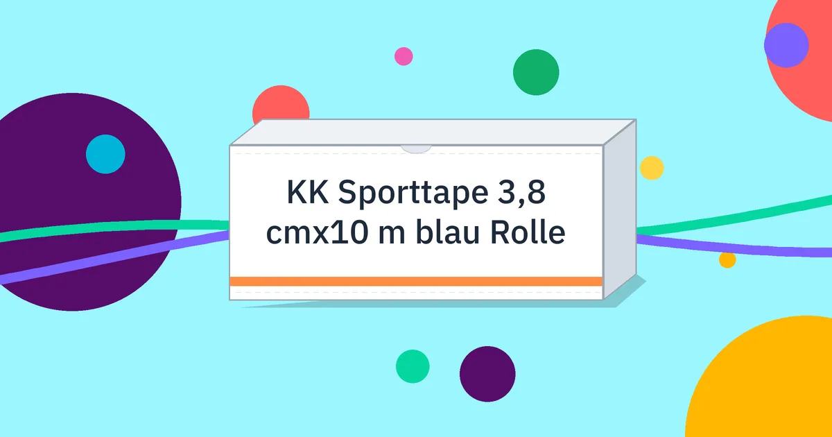 Symbolbild: Packung mit der Aufschrift KK Sporttape 3,8 cmx10 m blau Rolle (PZN 14242528) – Verfügbarkeit und Bezug in Apotheken in Frankfurt am Main
