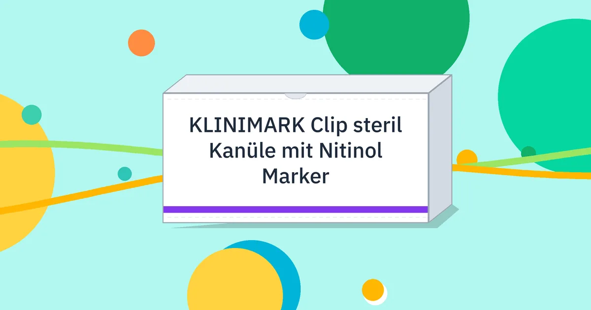 Symbolbild: Packung mit der Aufschrift KLINIMARK Clip steril Kanüle mit Nitinol Marker (PZN 19148633) – Verfügbarkeit und Bezug in Apotheken in Frankfurt am Main