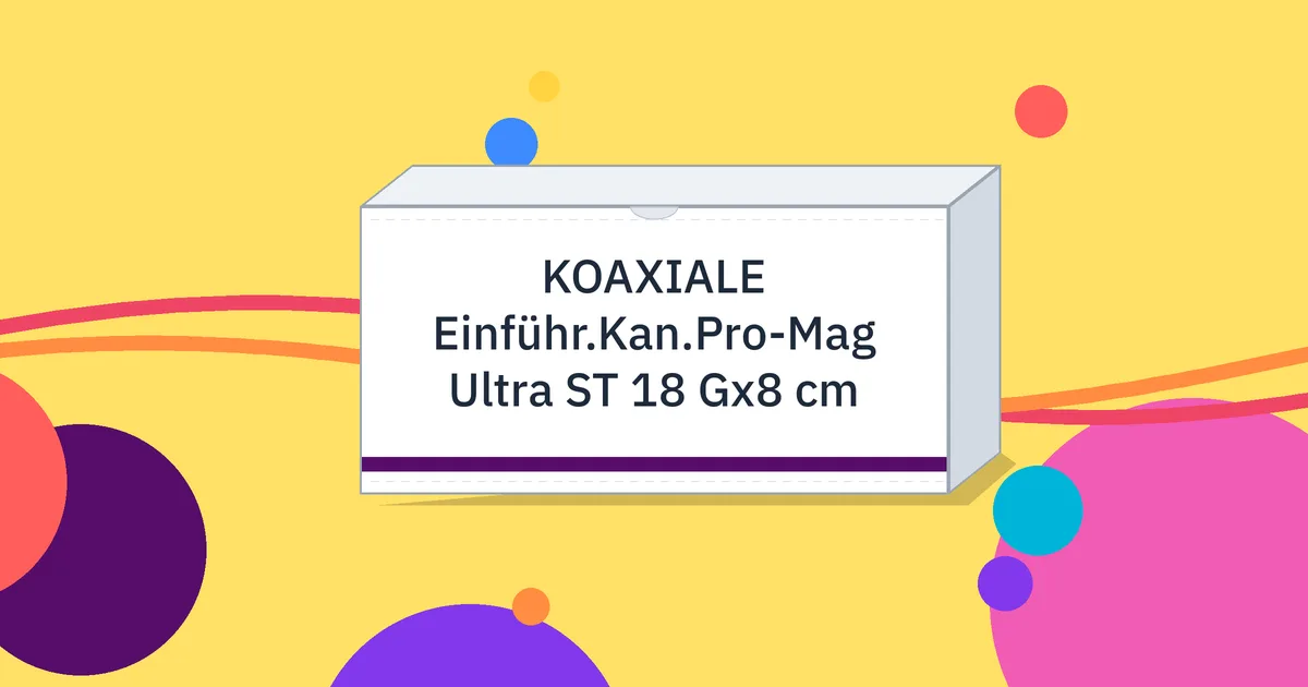 Symbolbild: Packung mit der Aufschrift KOAXIALE Einführ.Kan.Pro-Mag Ultra ST 18 Gx8 cm (PZN 05141308) – Verfügbarkeit und Bezug in Apotheken in Frankfurt am Main