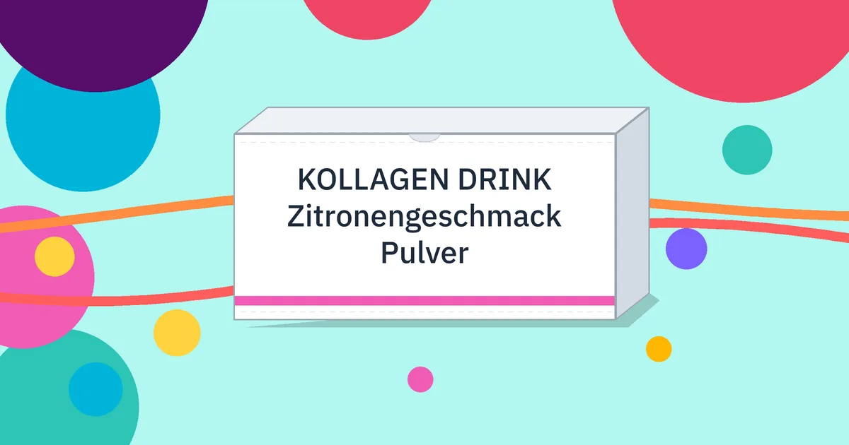 Symbolbild: Packung mit der Aufschrift KOLLAGEN DRINK Zitronengeschmack Pulver (PZN 15571033) – Verfügbarkeit und Bezug in Apotheken in Frankfurt am Main