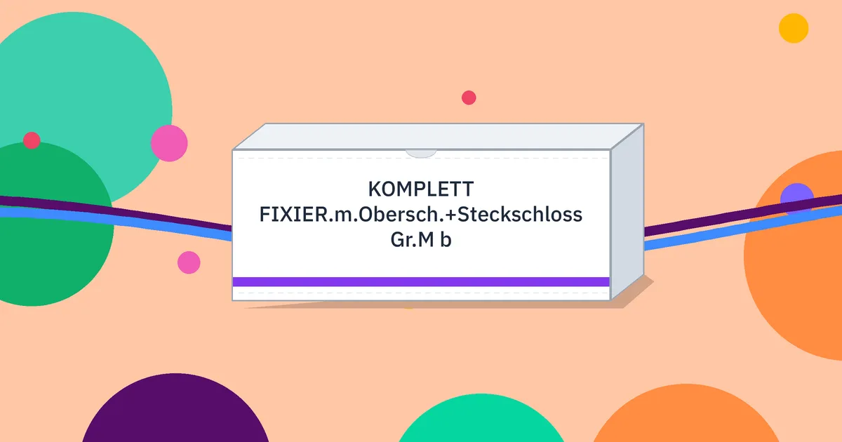 Symbolbild: Packung mit der Aufschrift KOMPLETT FIXIER.m.Obersch.+Steckschloss Gr.M b (PZN 11574075) – Verfügbarkeit und Bezug in Apotheken in Frankfurt am Main