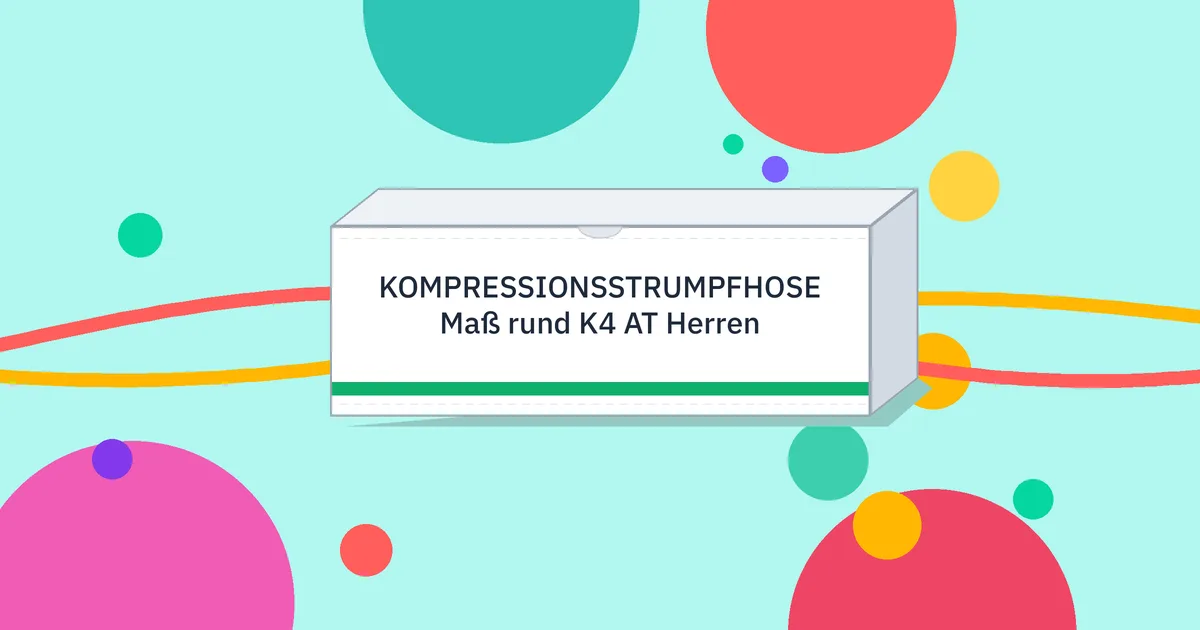 Symbolbild: Packung mit der Aufschrift KOMPRESSIONSSTRUMPFHOSE Maß rund K4 AT Herren (PZN 16569481) – Verfügbarkeit und Bezug in Apotheken in Frankfurt am Main