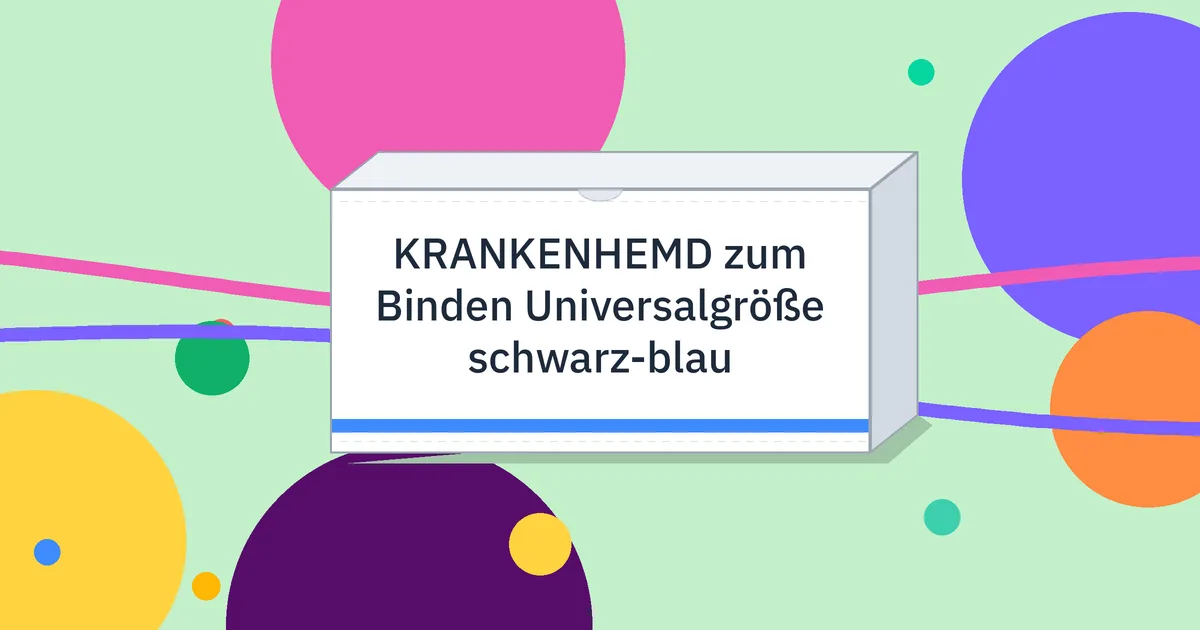 Symbolbild: Packung mit der Aufschrift KRANKENHEMD zum Binden Universalgröße schwarz-blau (PZN 00914585) – Verfügbarkeit und Bezug in Apotheken in Frankfurt am Main
