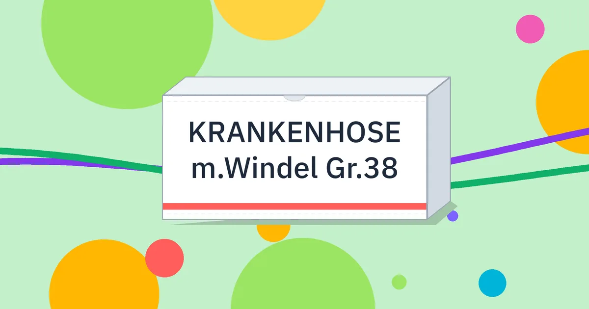 Symbolbild: Packung mit der Aufschrift KRANKENHOSE m.Windel Gr.38 (PZN 02441820) – Verfügbarkeit und Bezug in Apotheken in Frankfurt am Main