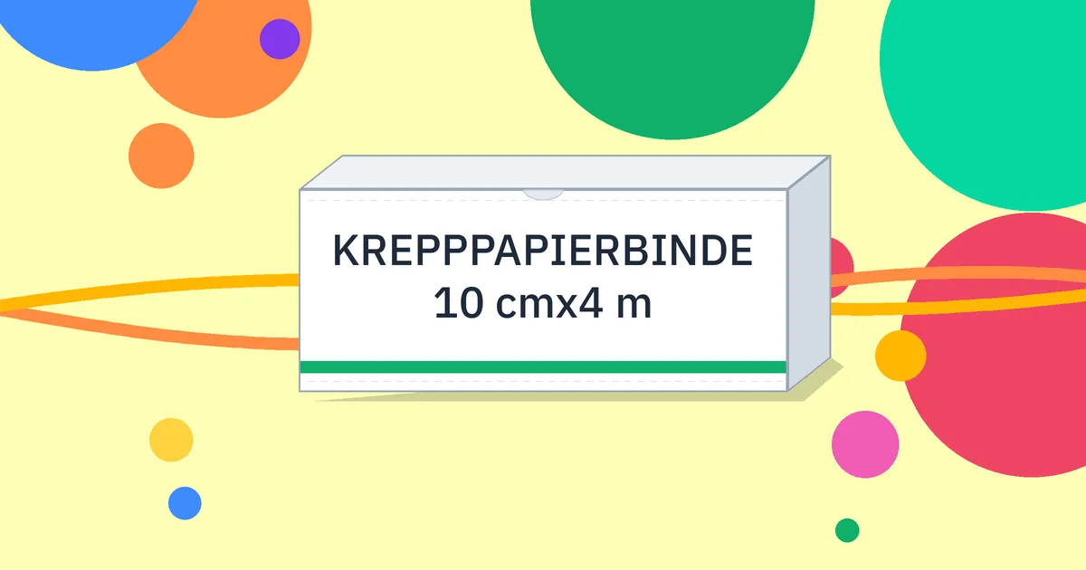 Symbolbild: Packung mit der Aufschrift KREPPPAPIERBINDE 10 cmx4 m (PZN 05357215) – Verfügbarkeit und Bezug in Apotheken in Frankfurt am Main