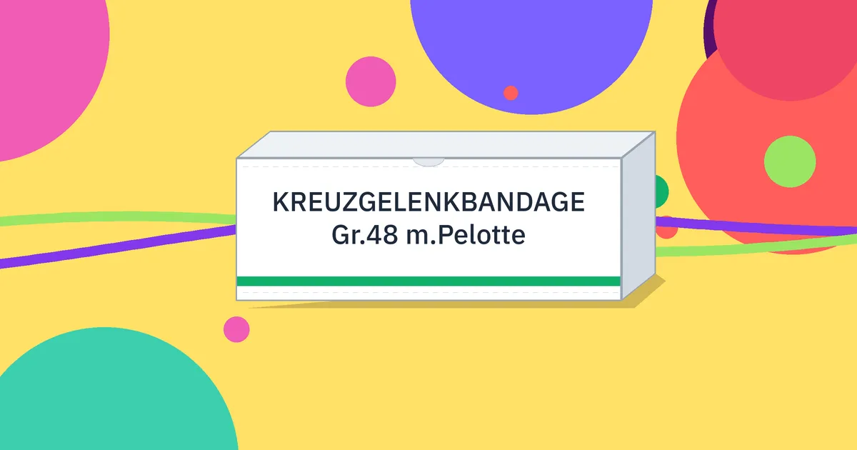 Symbolbild: Packung mit der Aufschrift KREUZGELENKBANDAGE Gr.48 m.Pelotte (PZN 02008879) – Verfügbarkeit und Bezug in Apotheken in Frankfurt am Main
