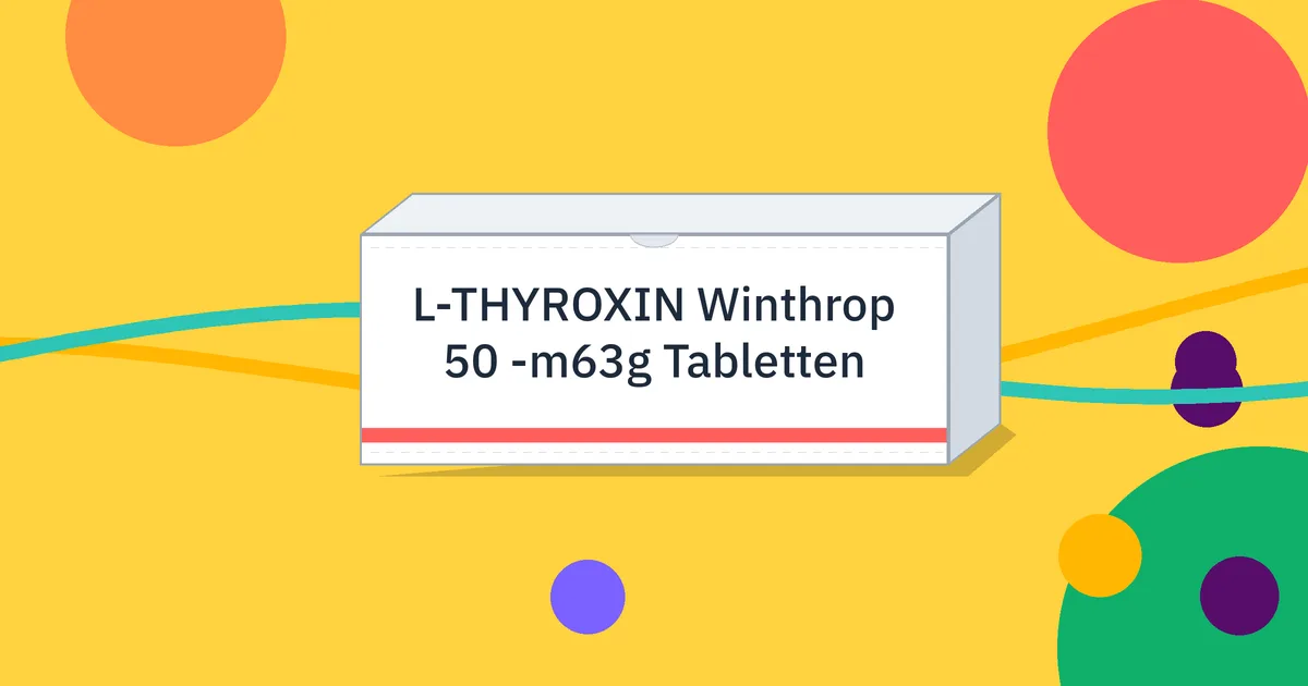 Symbolbild: Packung mit der Aufschrift L-THYROXIN Winthrop 50 -m63g Tabletten (PZN 06912848) – Verfügbarkeit und Bezug in Apotheken in Frankfurt am Main