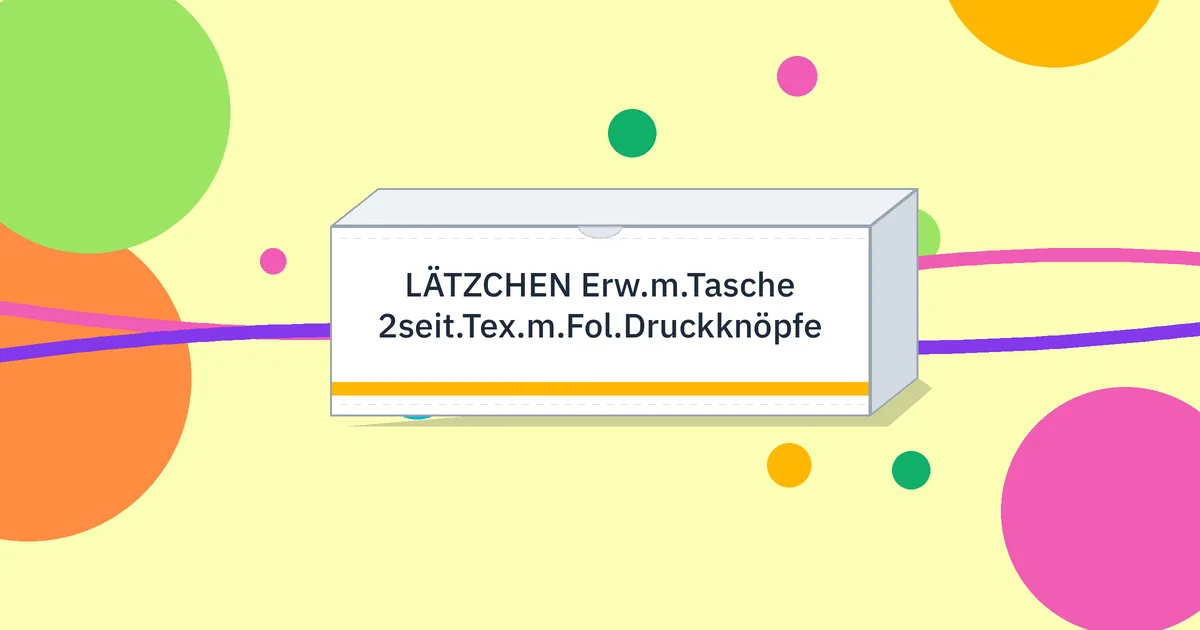 Symbolbild: Packung mit der Aufschrift LÄTZCHEN Erw.m.Tasche 2seit.Tex.m.Fol.Druckknöpfe (PZN 03902022) – Verfügbarkeit und Bezug in Apotheken in Frankfurt am Main