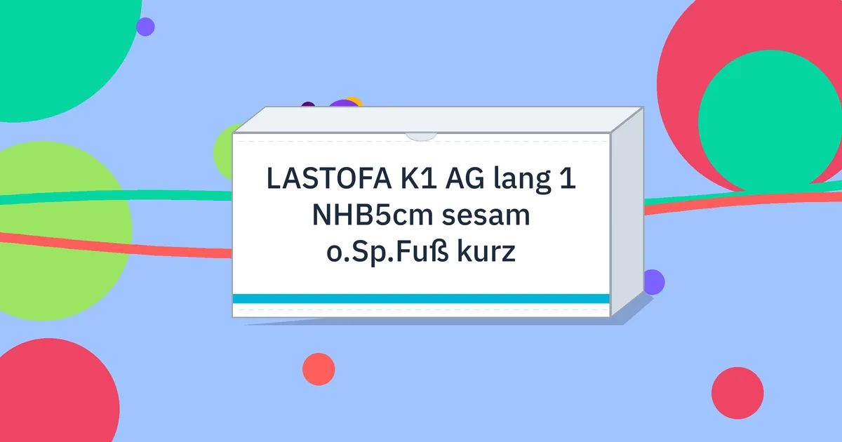 Symbolbild: Packung mit der Aufschrift LASTOFA K1 AG lang 1 NHB5cm sesam o.Sp.Fuß kurz (PZN 13789101) – Verfügbarkeit und Bezug in Apotheken in Frankfurt am Main