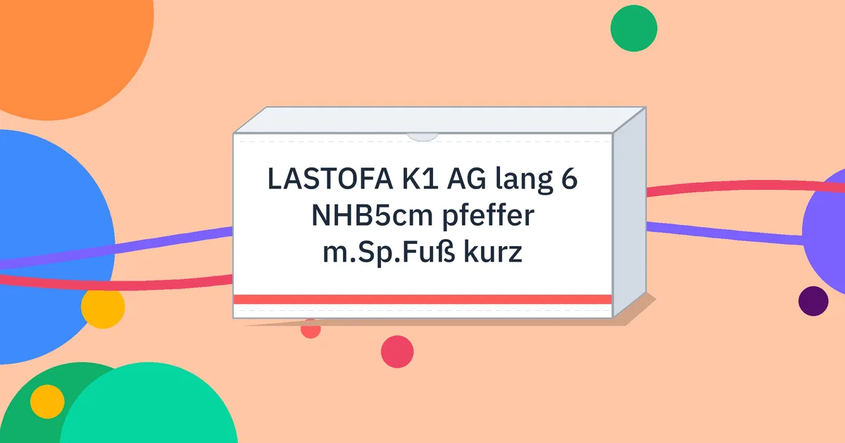Symbolbild: Packung mit der Aufschrift LASTOFA K1 AG lang 6 NHB5cm pfeffer m.Sp.Fuß kurz (PZN 13794757) – Verfügbarkeit und Bezug in Apotheken in Frankfurt am Main