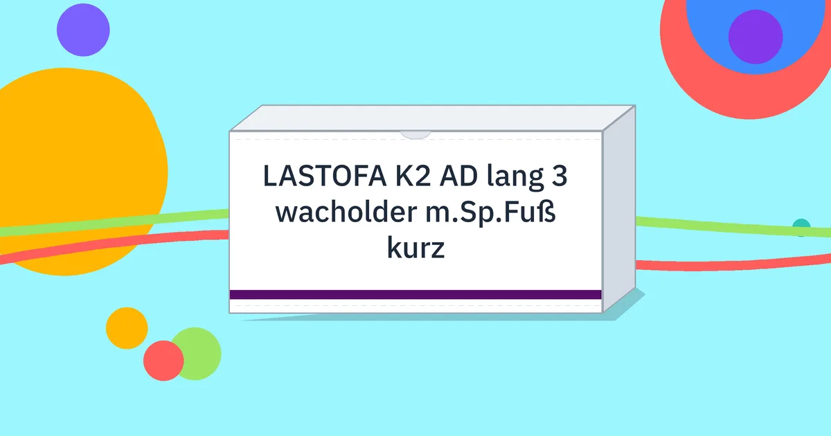 Symbolbild: Packung mit der Aufschrift LASTOFA K2 AD lang 3 wacholder m.Sp.Fuß kurz (PZN 13800268) – Verfügbarkeit und Bezug in Apotheken in Frankfurt am Main