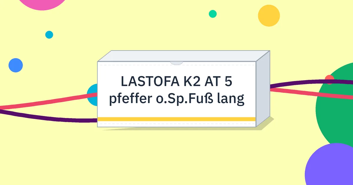 Symbolbild: Packung mit der Aufschrift LASTOFA K2 AT 5 pfeffer o.Sp.Fuß lang (PZN 14151895) – Verfügbarkeit und Bezug in Apotheken in Frankfurt am Main