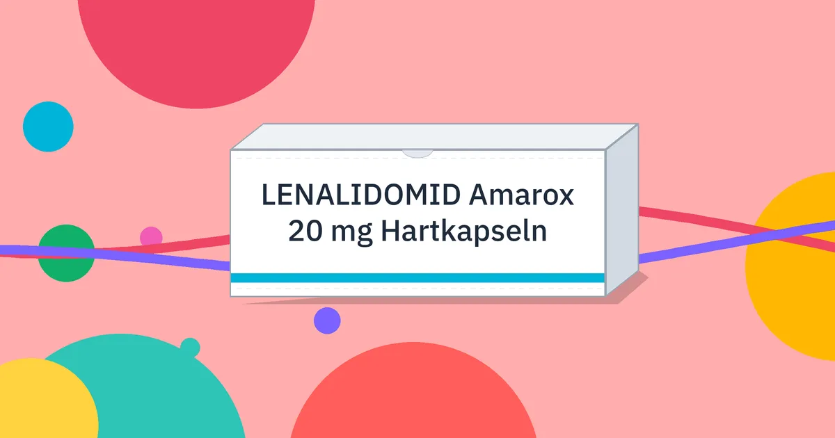 Symbolbild: Packung mit der Aufschrift LENALIDOMID Amarox 20 mg Hartkapseln (PZN 18181752) – Verfügbarkeit und Bezug in Apotheken in Frankfurt am Main