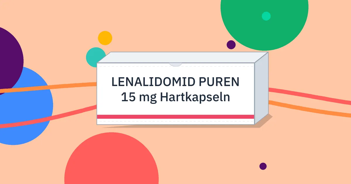 Symbolbild: Packung mit der Aufschrift LENALIDOMID PUREN 15 mg Hartkapseln (PZN 16943198) – Verfügbarkeit und Bezug in Apotheken in Frankfurt am Main