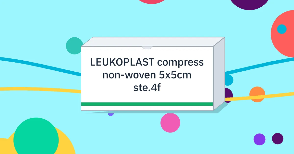 Symbolbild: Packung mit der Aufschrift LEUKOPLAST compress non-woven 5x5cm ste.4f (PZN 17207082) – Verfügbarkeit und Bezug in Apotheken in Frankfurt am Main