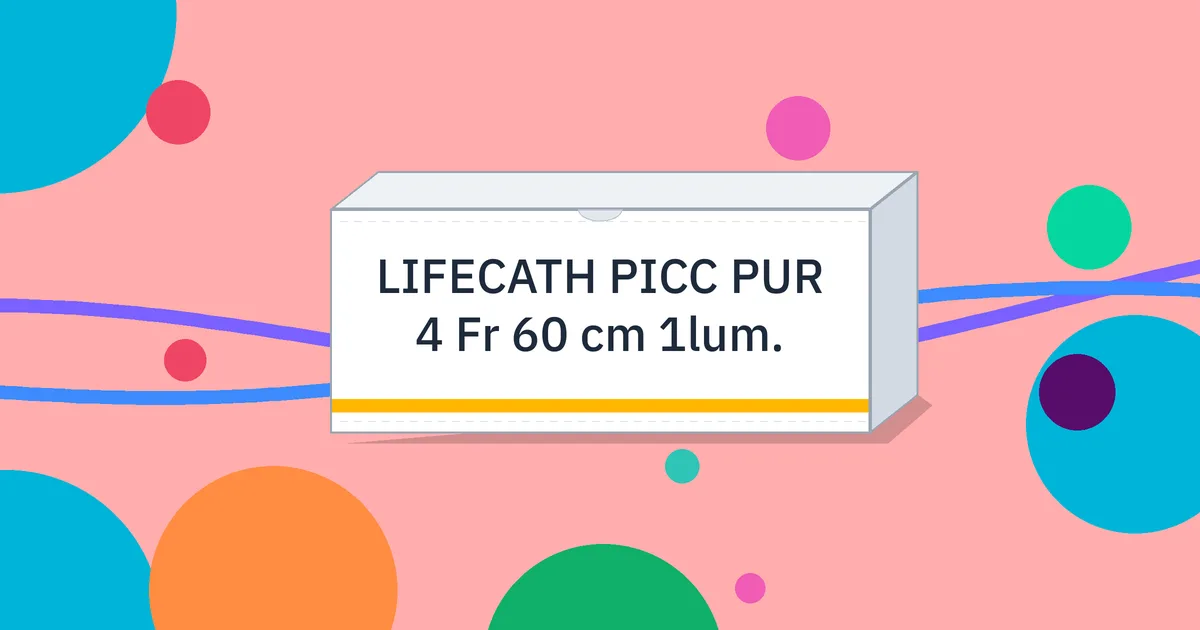 Symbolbild: Packung mit der Aufschrift LIFECATH PICC PUR 4 Fr 60 cm 1lum. (PZN 15208918) – Verfügbarkeit und Bezug in Apotheken in Frankfurt am Main