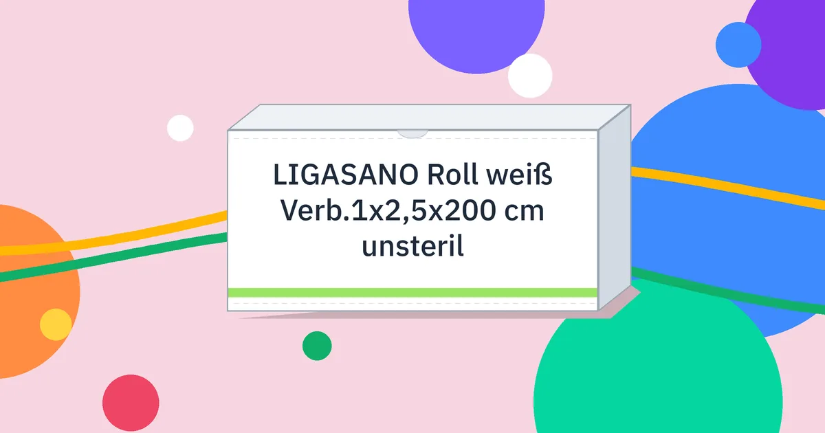 Symbolbild: Packung mit der Aufschrift LIGASANO Roll weiß Verb.1x2,5x200 cm unsteril (PZN 20171637) – Verfügbarkeit und Bezug in Apotheken in Frankfurt am Main