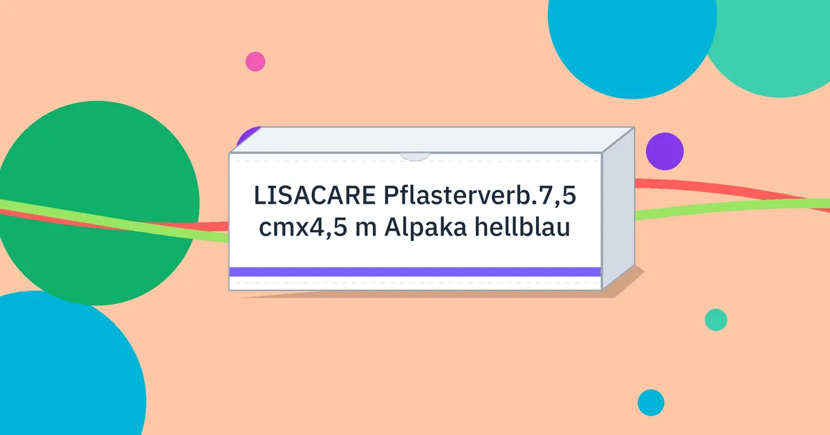 Symbolbild: Packung mit der Aufschrift LISACARE Pflasterverb.7,5 cmx4,5 m Alpaka hellblau (PZN 17892965) – Verfügbarkeit und Bezug in Apotheken in Frankfurt am Main