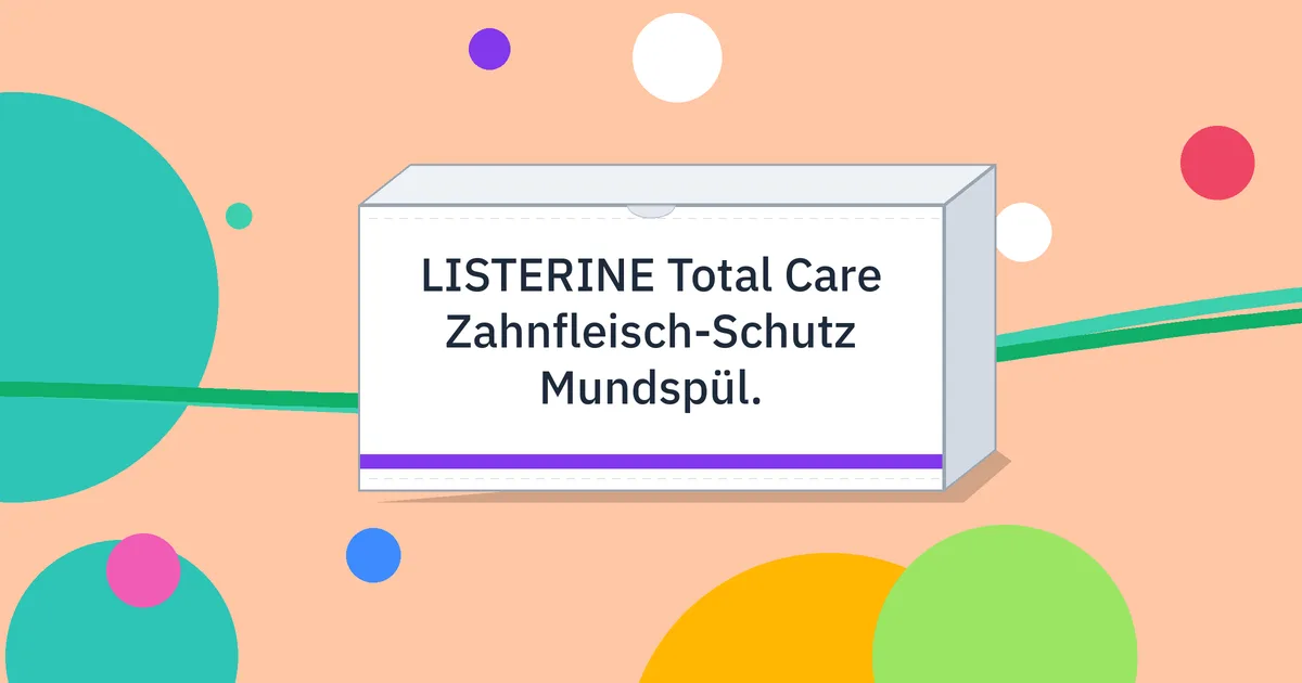 Symbolbild: Packung mit der Aufschrift LISTERINE Total Care Zahnfleisch-Schutz Mundspül. (PZN 18754343) – Verfügbarkeit und Bezug in Apotheken in Frankfurt am Main