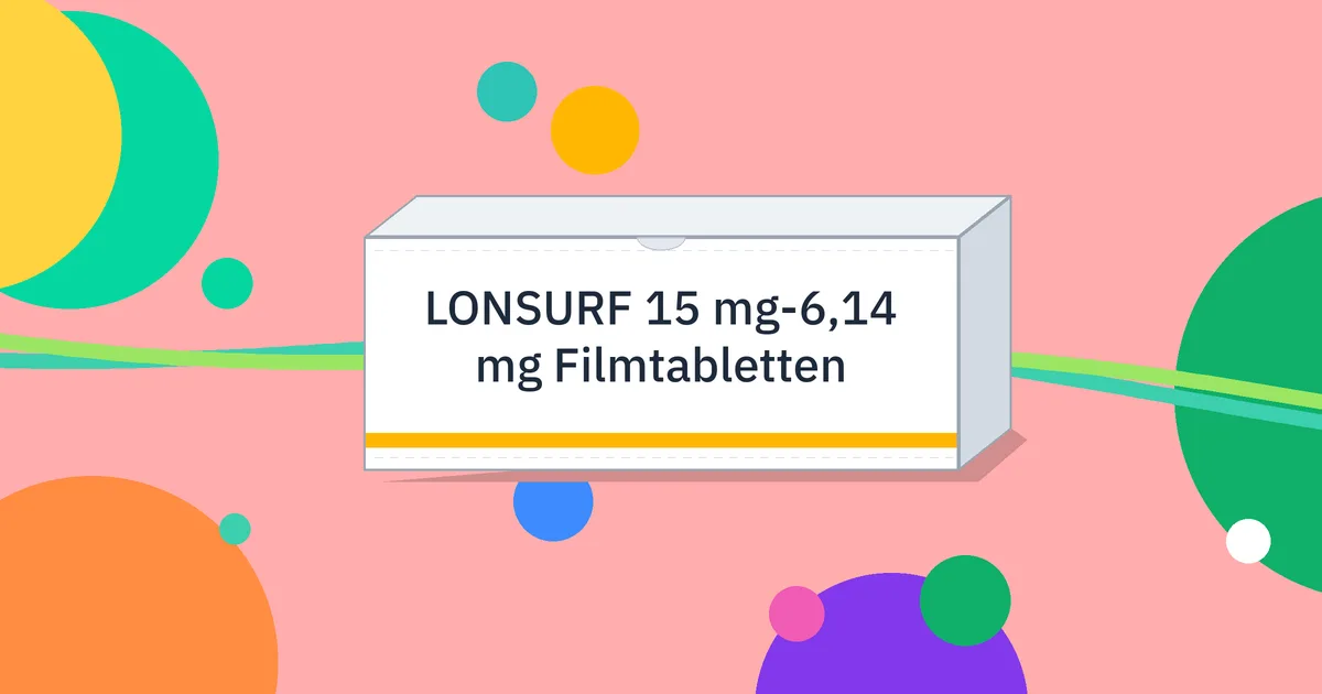 Symbolbild: Packung mit der Aufschrift LONSURF 15 mg-6,14 mg Filmtabletten (PZN 12734428) – Verfügbarkeit und Bezug in Apotheken in Frankfurt am Main