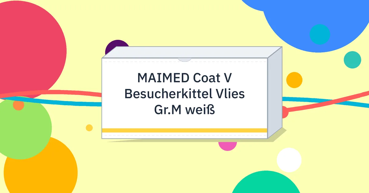 Symbolbild: Packung mit der Aufschrift MAIMED Coat V Besucherkittel Vlies Gr.M weiß (PZN 20349733) – Verfügbarkeit und Bezug in Apotheken in Frankfurt am Main