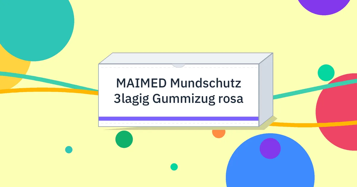 Symbolbild: Packung mit der Aufschrift MAIMED Mundschutz 3lagig Gummizug rosa (PZN 05467576) – Verfügbarkeit und Bezug in Apotheken in Frankfurt am Main