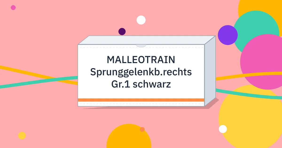 Symbolbild: Packung mit der Aufschrift MALLEOTRAIN Sprunggelenkb.rechts Gr.1 schwarz (PZN 07551335) – Verfügbarkeit und Bezug in Apotheken in Frankfurt am Main