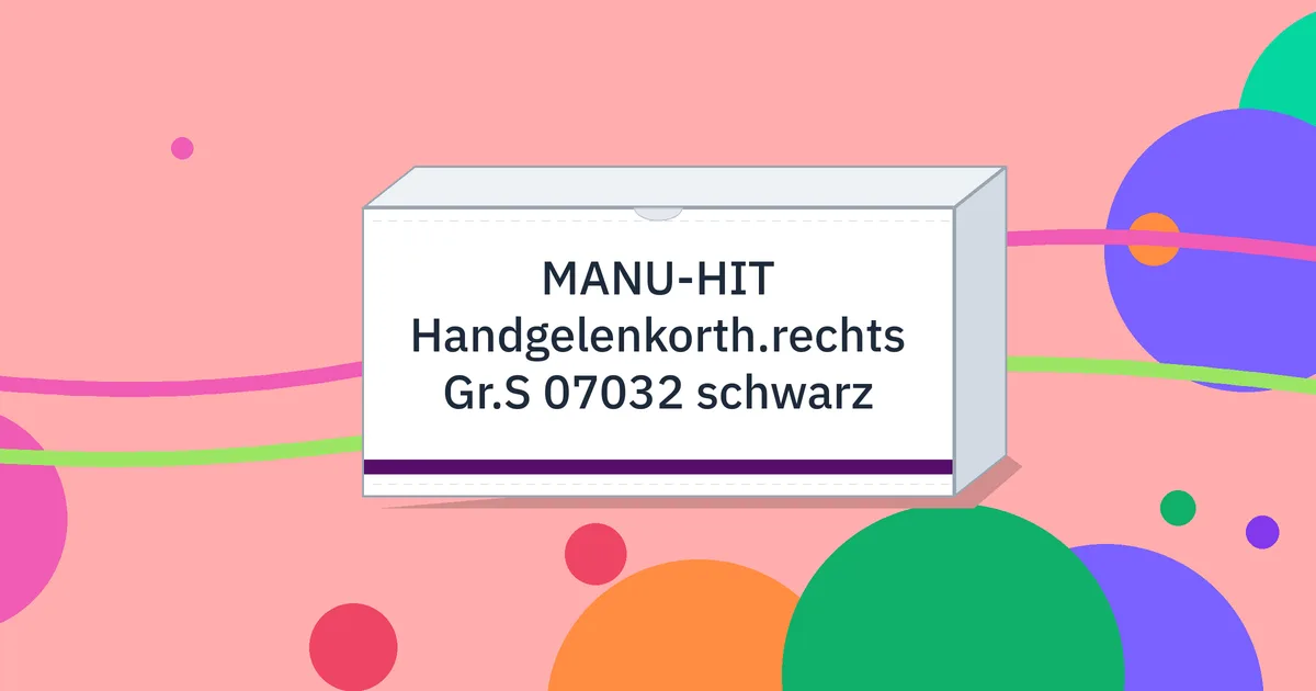 Symbolbild: Packung mit der Aufschrift MANU-HIT Handgelenkorth.rechts Gr.S 07032 schwarz (PZN 01578184) – Verfügbarkeit und Bezug in Apotheken in Frankfurt am Main